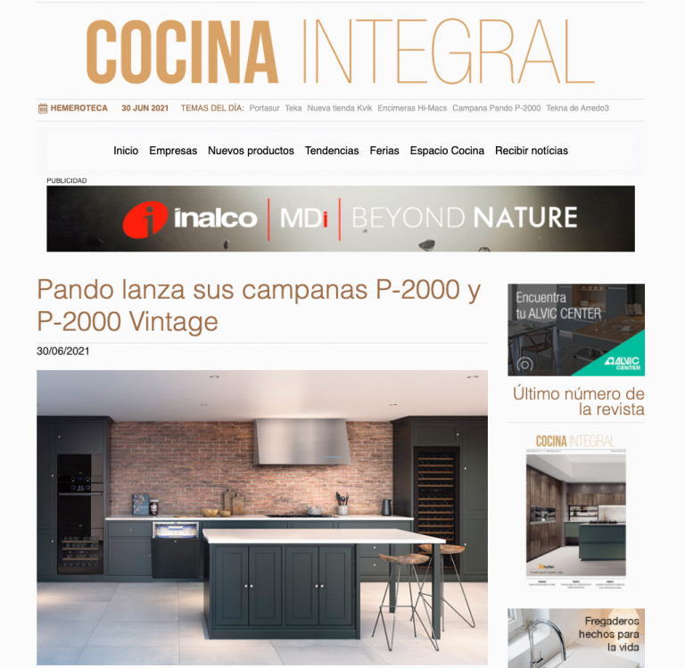 Cocina Integral destaca las campanas Pando P-2000 y P-2000 Vintage ...